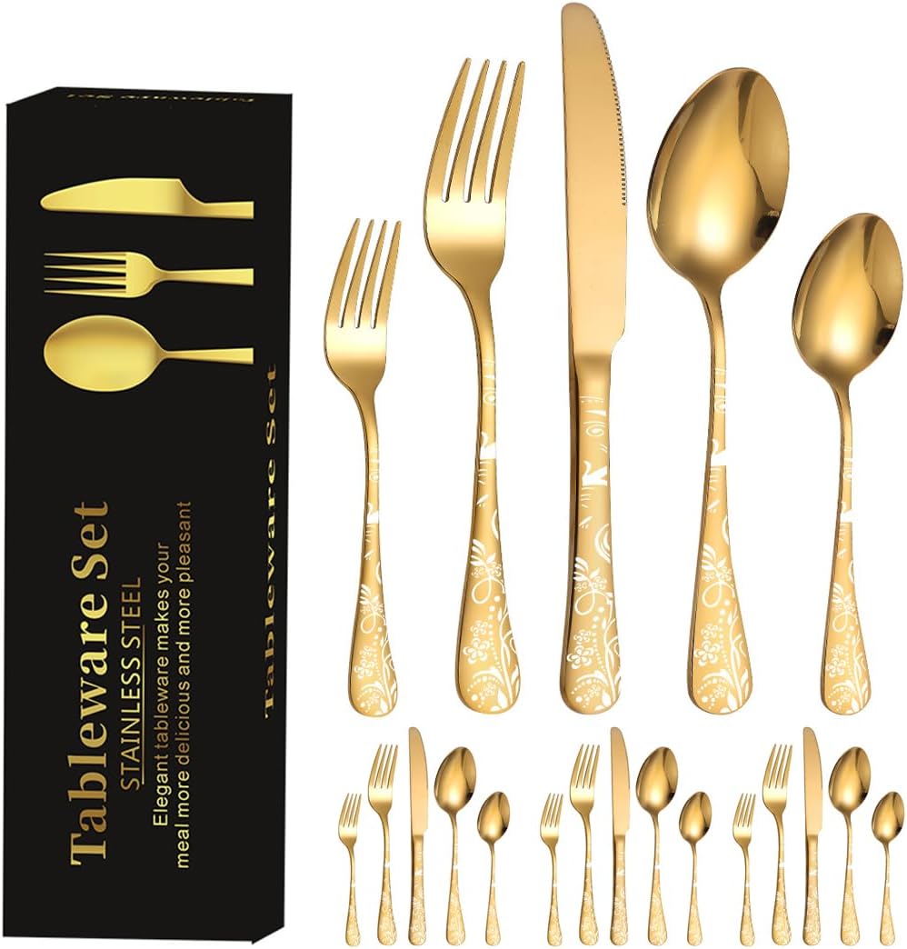 XIAOYU 20 Pieces Silverware Set, Black Flatware Set for 4, Stainless ...