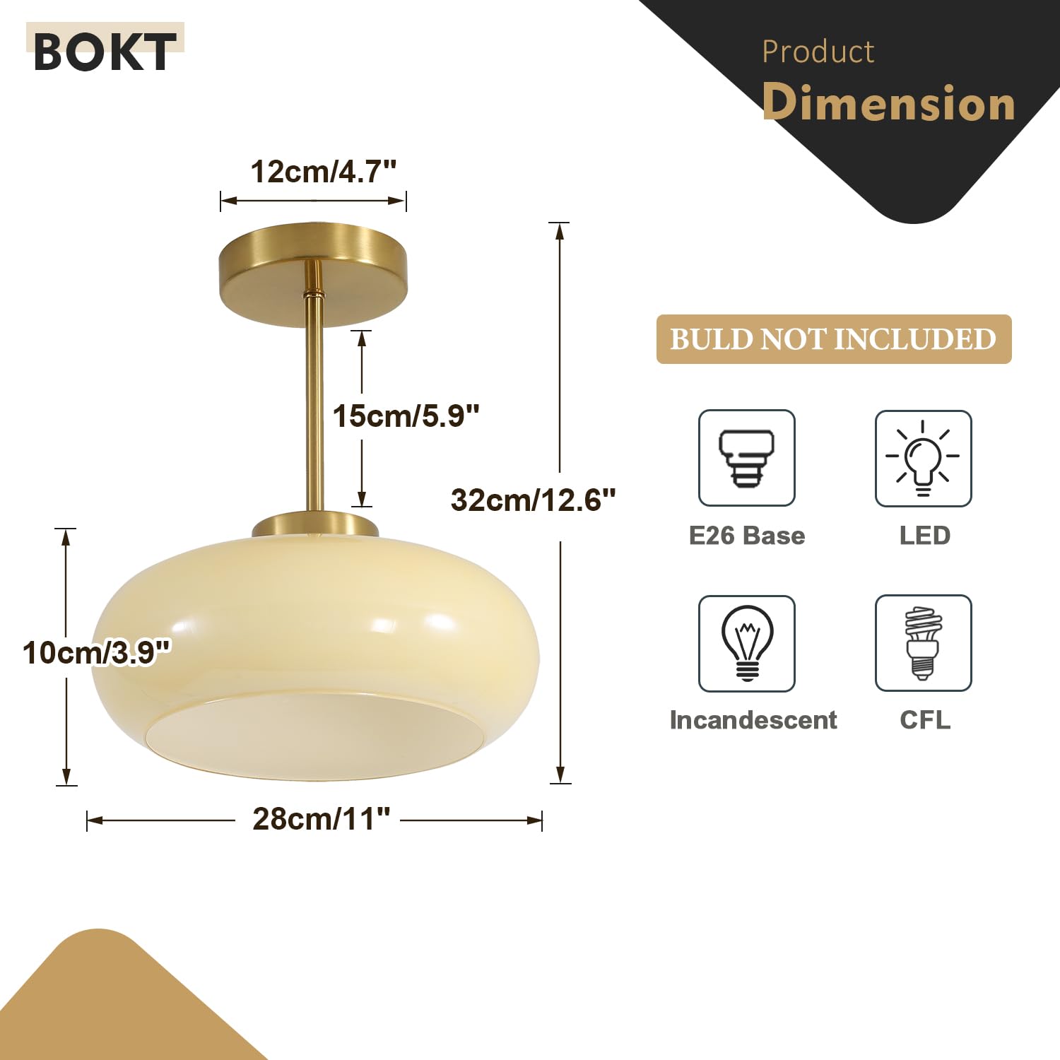Snapklik.com : Large Yellow Glass Semi Flush Mount Ceiling Light ...