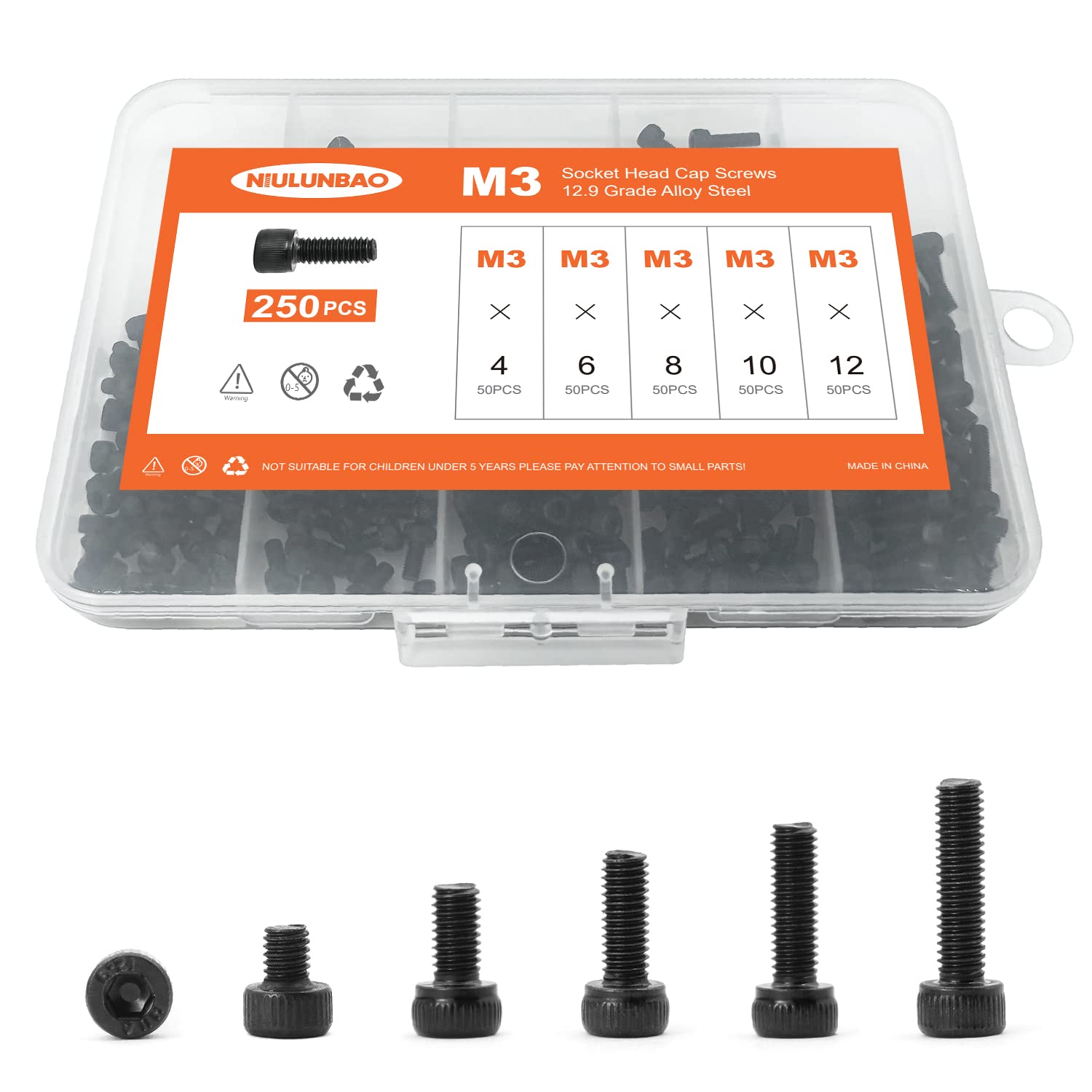 NIULUNBAO M3 x 4mm 6mm 8mm 10mm 12mm Hex Socket Head Cap Screws Bolts ...