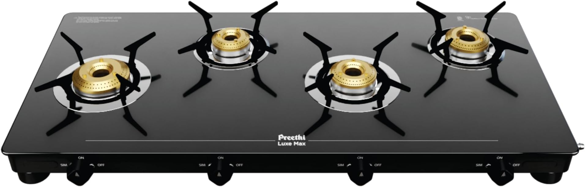 Preethi Luxe Max 4 Burner Glass Top Gas Stove With Driptray Less ...