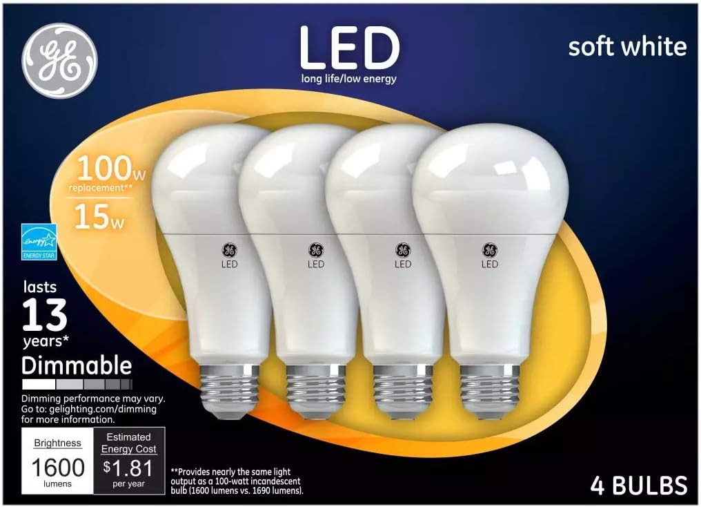 GE Soft White 100W Replacement LED General Purpose Light Bulbs A19 (4 ...