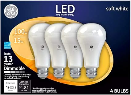 GE Soft White 100W Replacement LED General Purpose Light Bulbs A19 (4 ...