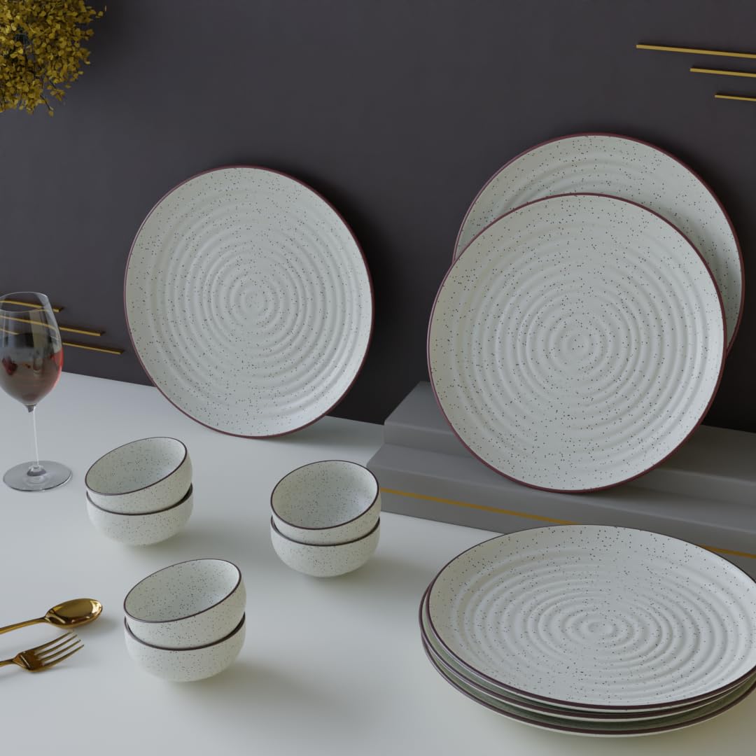 Buy The Earth Store Spiral White Set of 12 Piece Ceramic Dinner Set, 6 ...