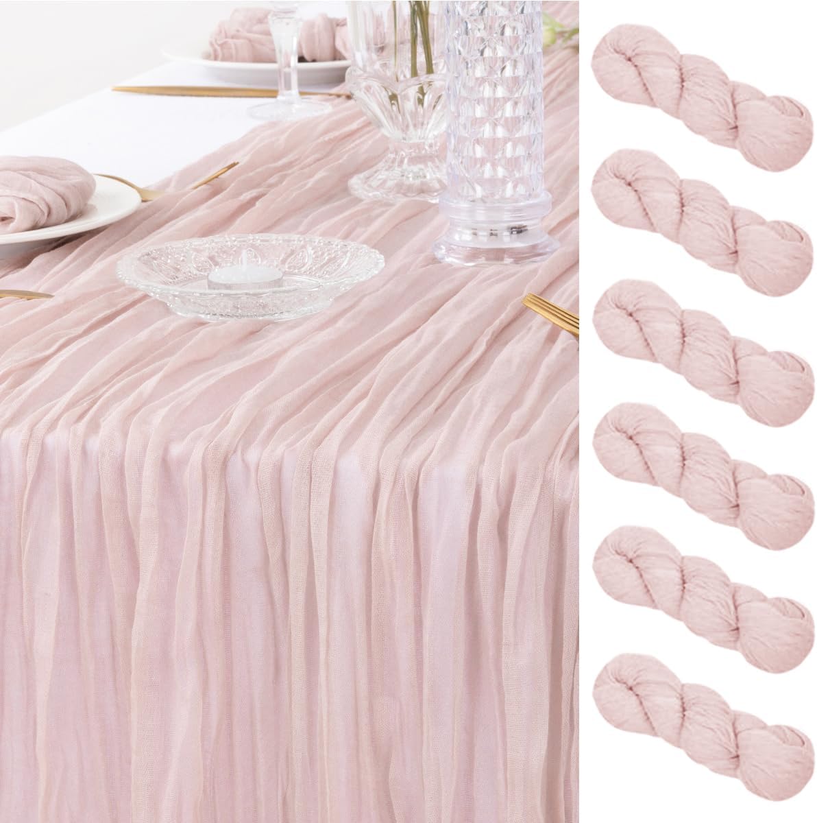 Amazon.com: DeZerlor 6 Pack Dusty Pink Cheesecloth Table Runner Boho ...