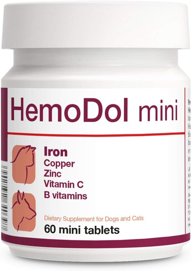 HemoDol 60 mini tablets Iron Support for Dogs and Cats Copper Zinc B ...