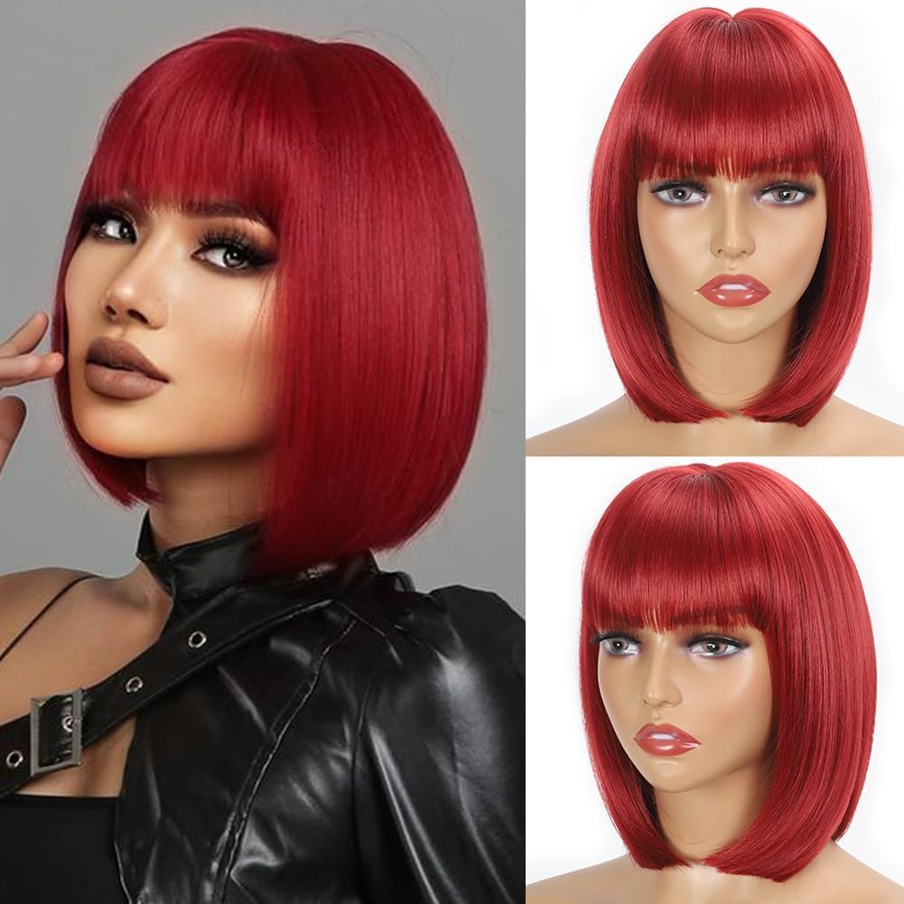 Amazon.com : GUOJIAN 12 Inch Short Bob Wigs with Bangs Straight Bob ...