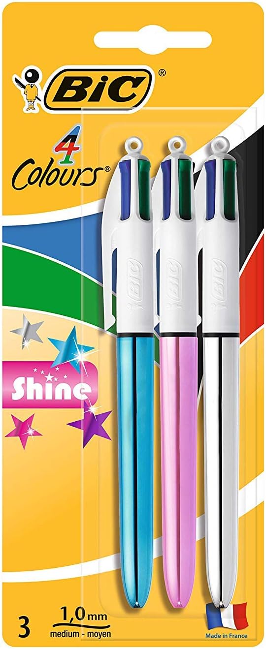 BIC 4 Colours Shine Pens, Multicoloured Pen, Retractable Ballpoint Pens ...