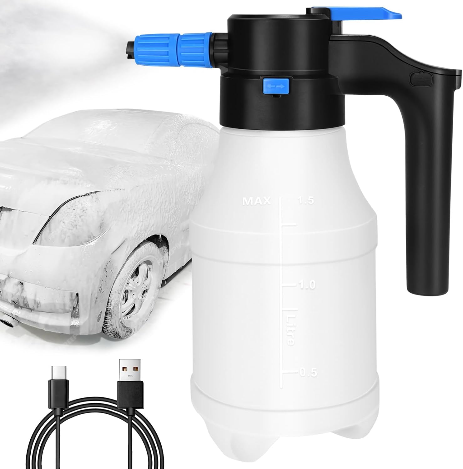 Amazon.com: Electric Foam Sprayer, 1.5L Pressurized Sprayer for Car ...