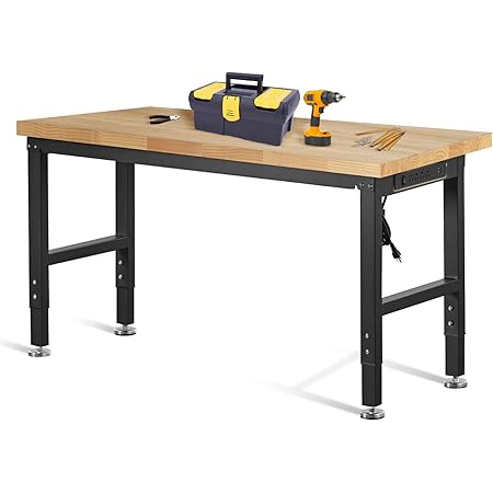 48" Adjustable Work Bench, Rubber Wood Top Heavy-Duty Workbench with ...