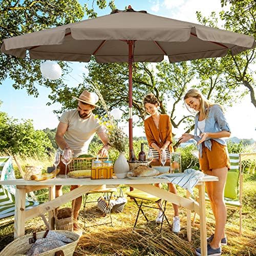 Amazon.de: Kingsleeve Holz Sonnenschirm 330 cm UV Schutz 50+ Wasserabweisend Seilzug Groß Rund ...