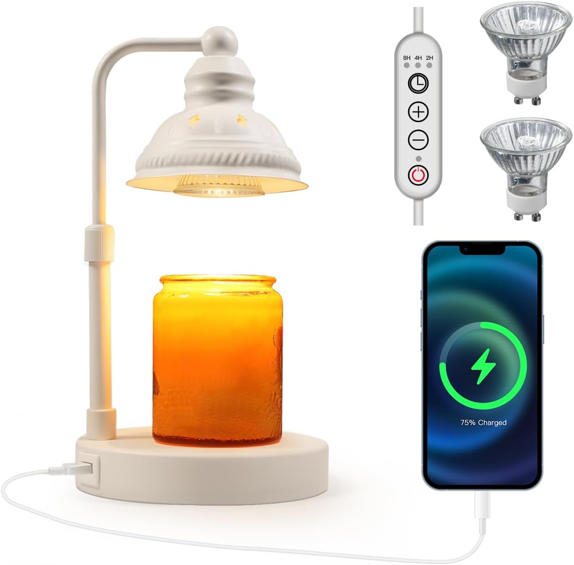 Candle Warmer, Candle Warmer Lamp with Timer, Candle Lamp with USB ...