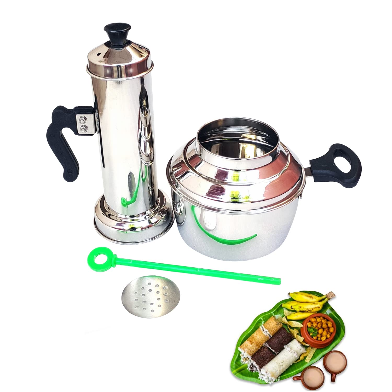 Pancaputtu Kudam With Handle Stainless Steel Puttu Maker Steamer Plate ...