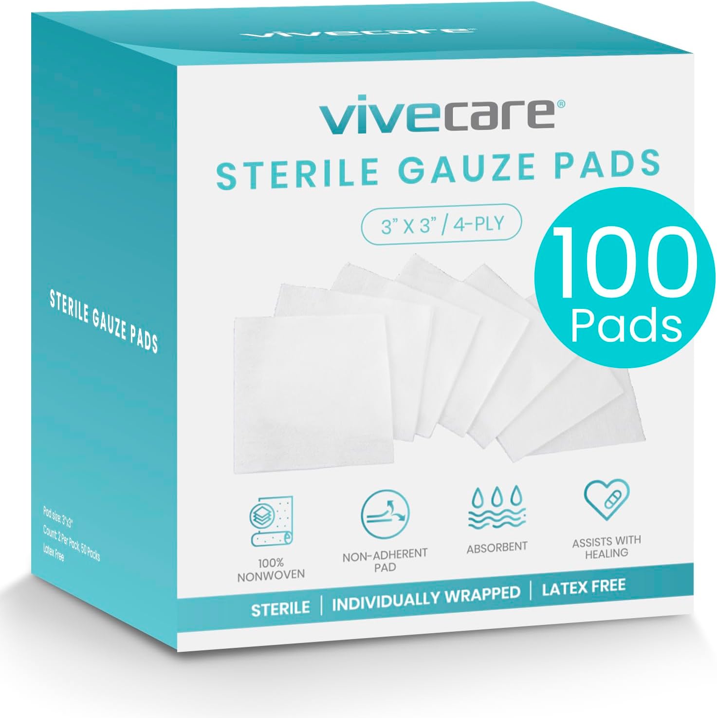 Amazon.com: MED PRIDE 3" x 3" Sterile Gauze Pads for Wound Dressing|100 ...