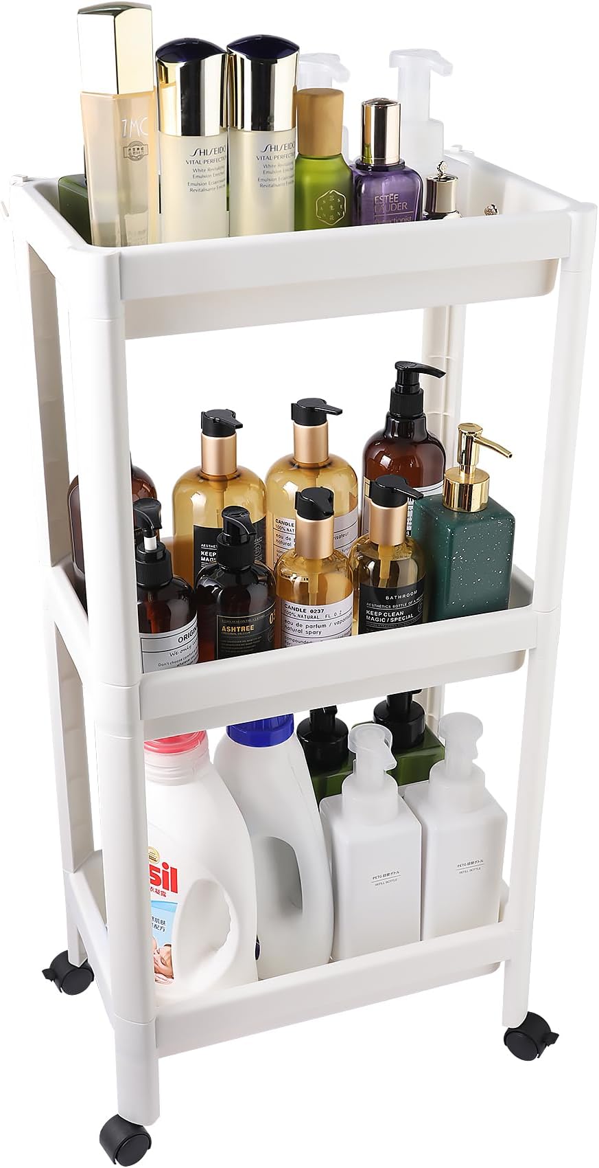 Amazon.com: Sikobin 3-Tier Rolling Utility Cart with Hook Wide Storage ...
