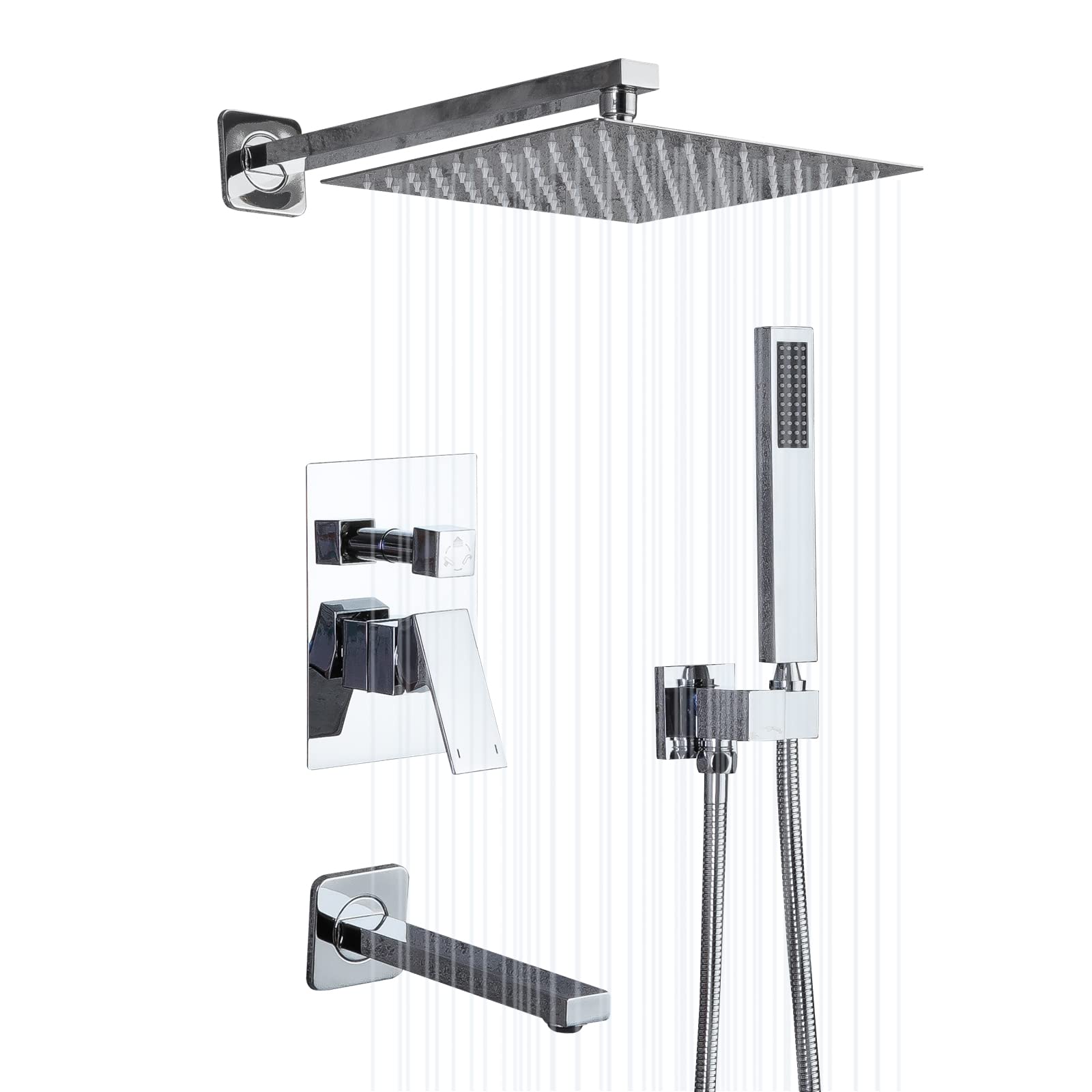 GAPPO Shower System Wall Mounted High Pressure 10 Inch Rain Shower Head System With Tube ...