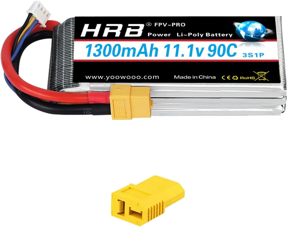 HRB 11.1V 1300mAh 90C 3S LiPo Battery Pack with XT60 Plug Compatible with RC Helicopter Airplane ...