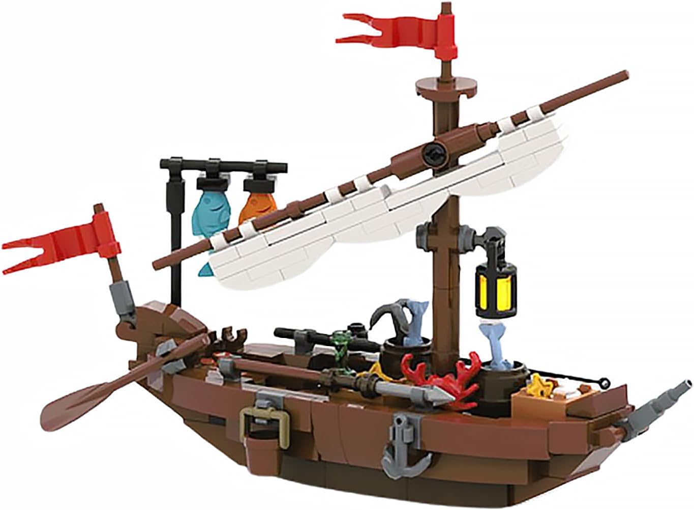 Amazon.com: Medieval Small Fishing Boat Building Blocks, Viking Ship ...