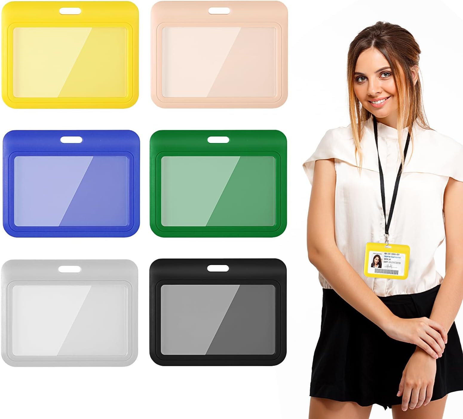 Amazon.com : 4 Pack Sliding Black ID Badge Holder, Heavy Duty Plastic ...