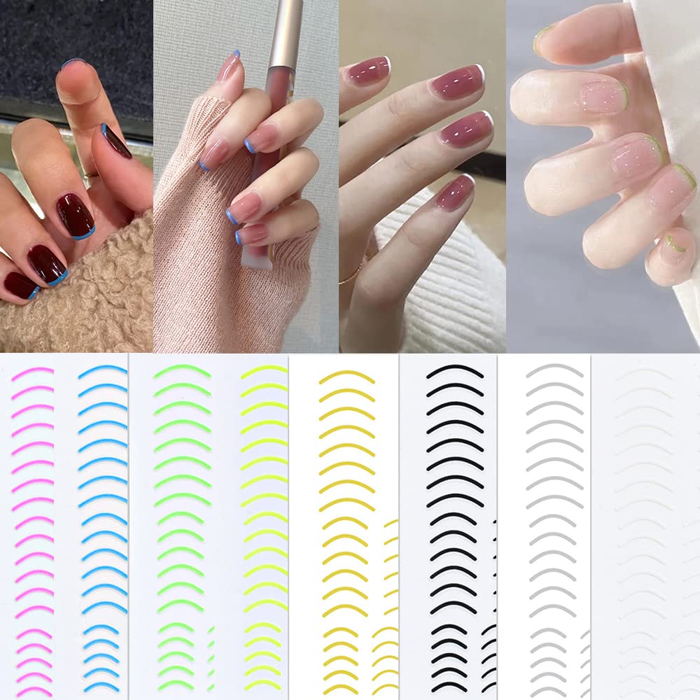 8PCS French Smile Wavy Crescent 3D Self-Adhesive Nail Stickers, 8 ...
