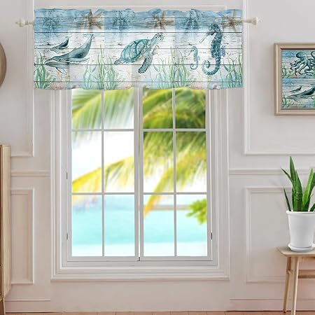 Amazon.com: Summer Coastal Grid Valances Curtain for Kitchen Cafe ...