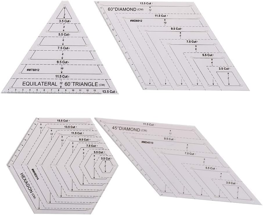 Amazon.com: 4Pcs Quilting Ruler, with 60 Degree Triangle and Diamond ...