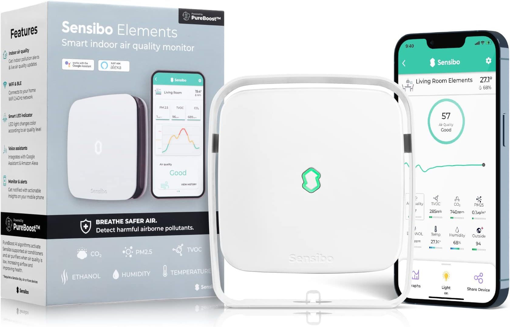 Sensibo Elements - Smart WiFi Air Quality Monitor, Humidity Meter, CO₂ ...