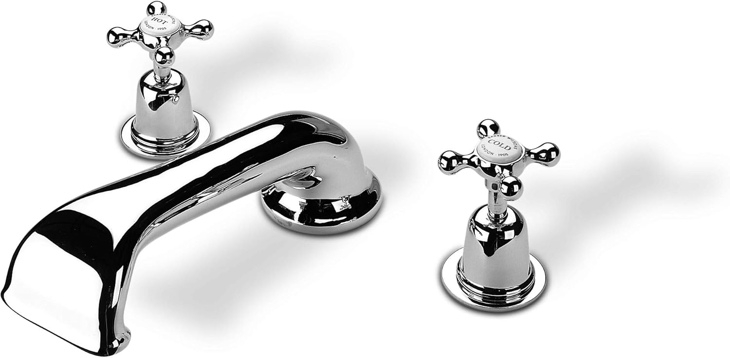 WHITE PORCELAIN LEVER/REGENT BONNET 3 HOLE ROMAN TUB SET (CERAMIC DISC ...