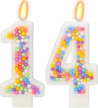 Amazon.com: FAMGift 14th Birthday Candle for Cake, Colorful Macaron ...