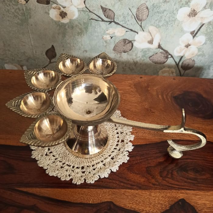 Buy 10Club Panch Aarti 100% Pure Brass Diya | Panchmukhi Puja Diya (15L ...