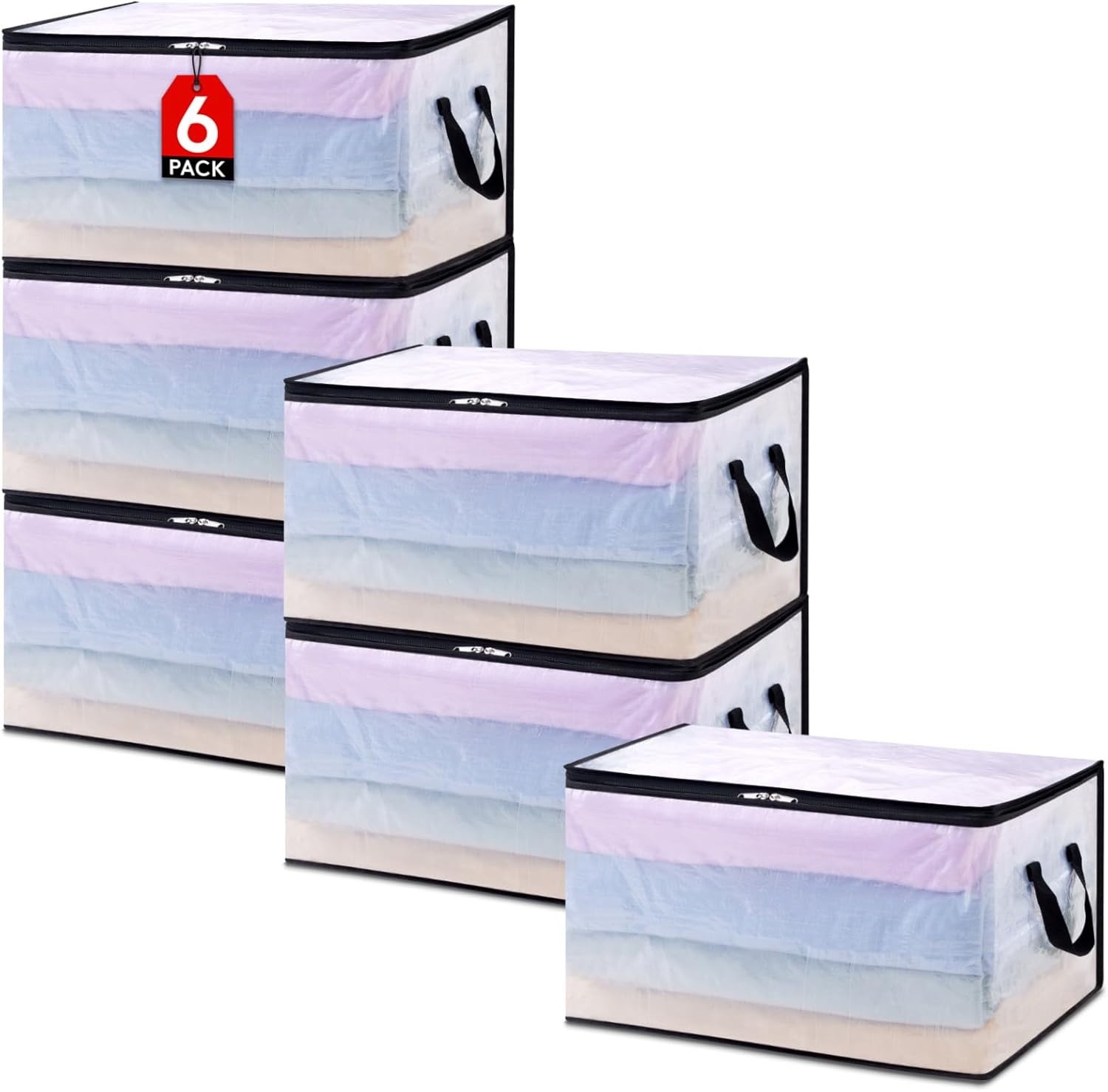 Amazon.com: Lifewit 6 Pack Plastic Clothes Storage Bags, 60L Foldable ...