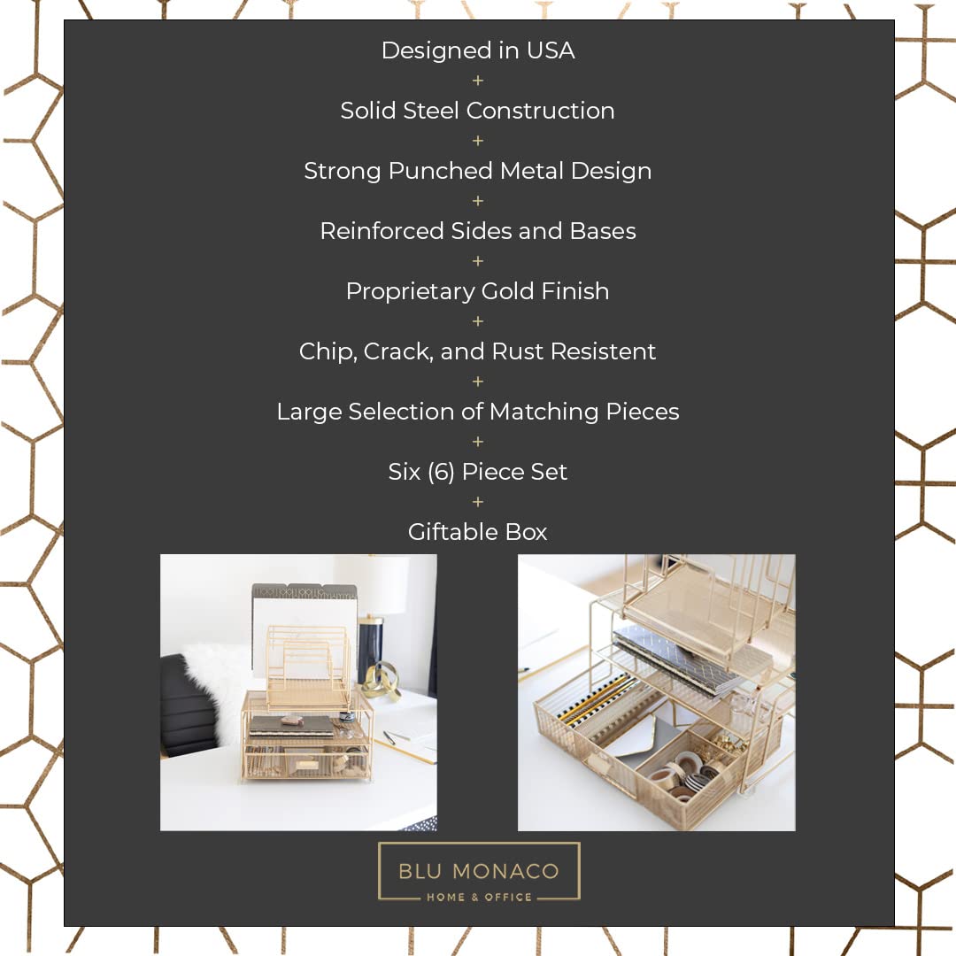 Snapklik.com : BLU MONACO Gold Workspace Desk Organizer - Desktop Rack
