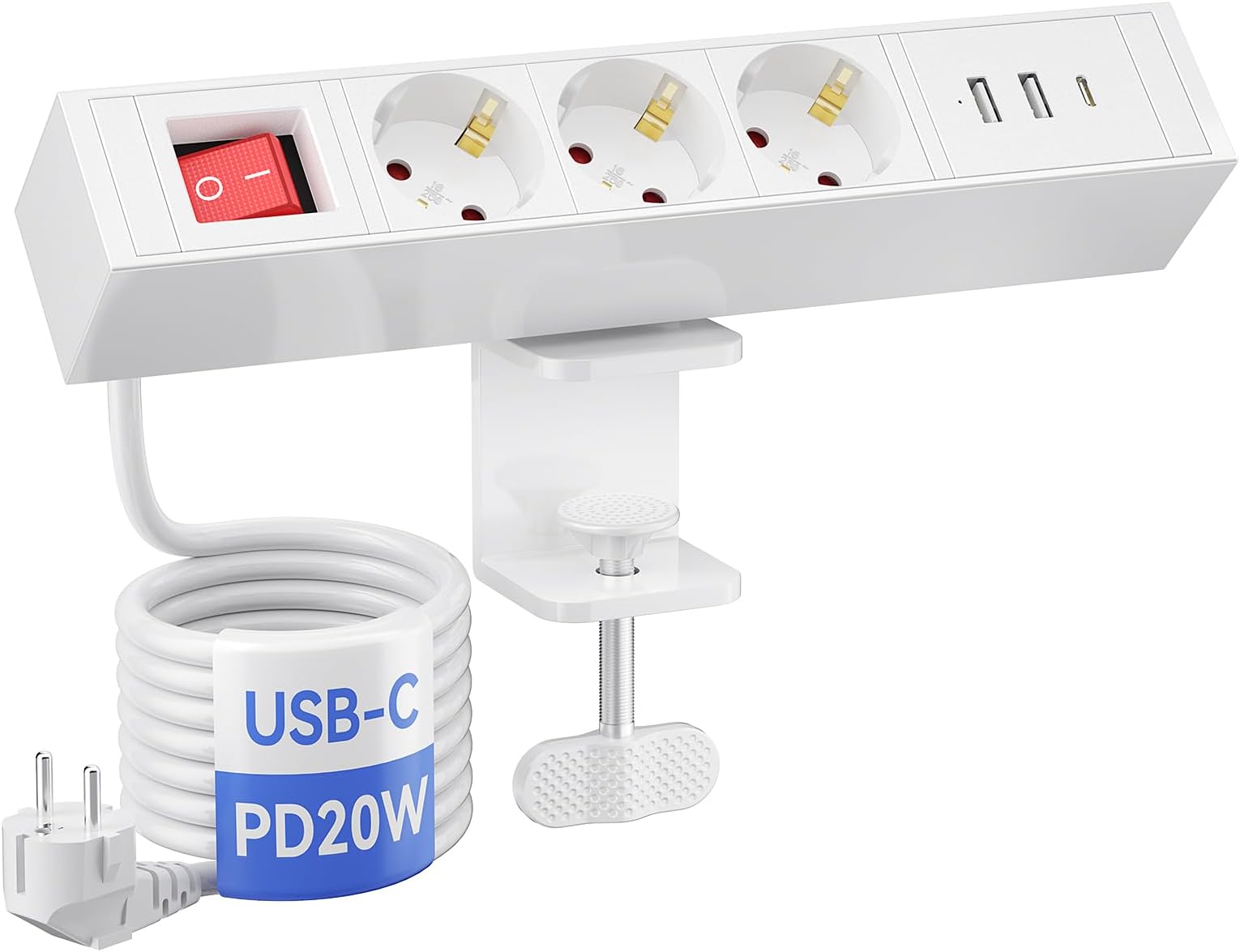 Tischsteckdose mit USB C PD20W, Tisch Steckdosenleiste Klemmbar für ...