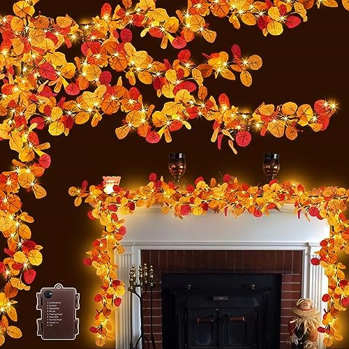 Amazon.com: Fall Decor [2 Pack] Lighted Fall Garland, Total 16.4ft 40 ...