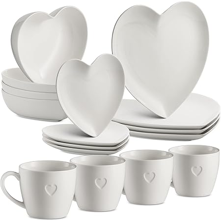 Amazon.com | Mitbak 16 PC Dinnerware sets |Heart Shaped Elegant Plates ...