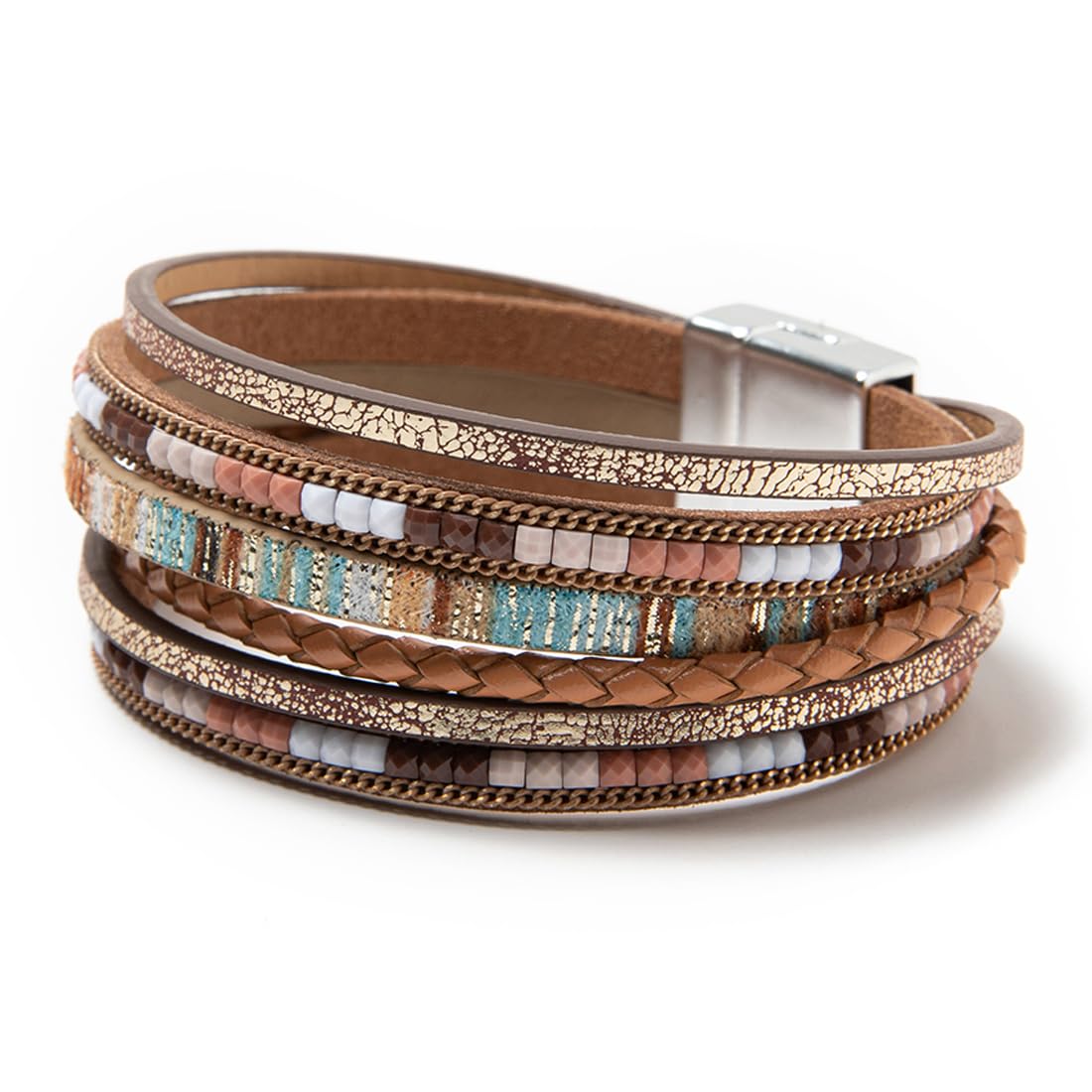 Amazon.com: Rantanto Braid Leather Wrap Bracelet Trendy Stackable ...