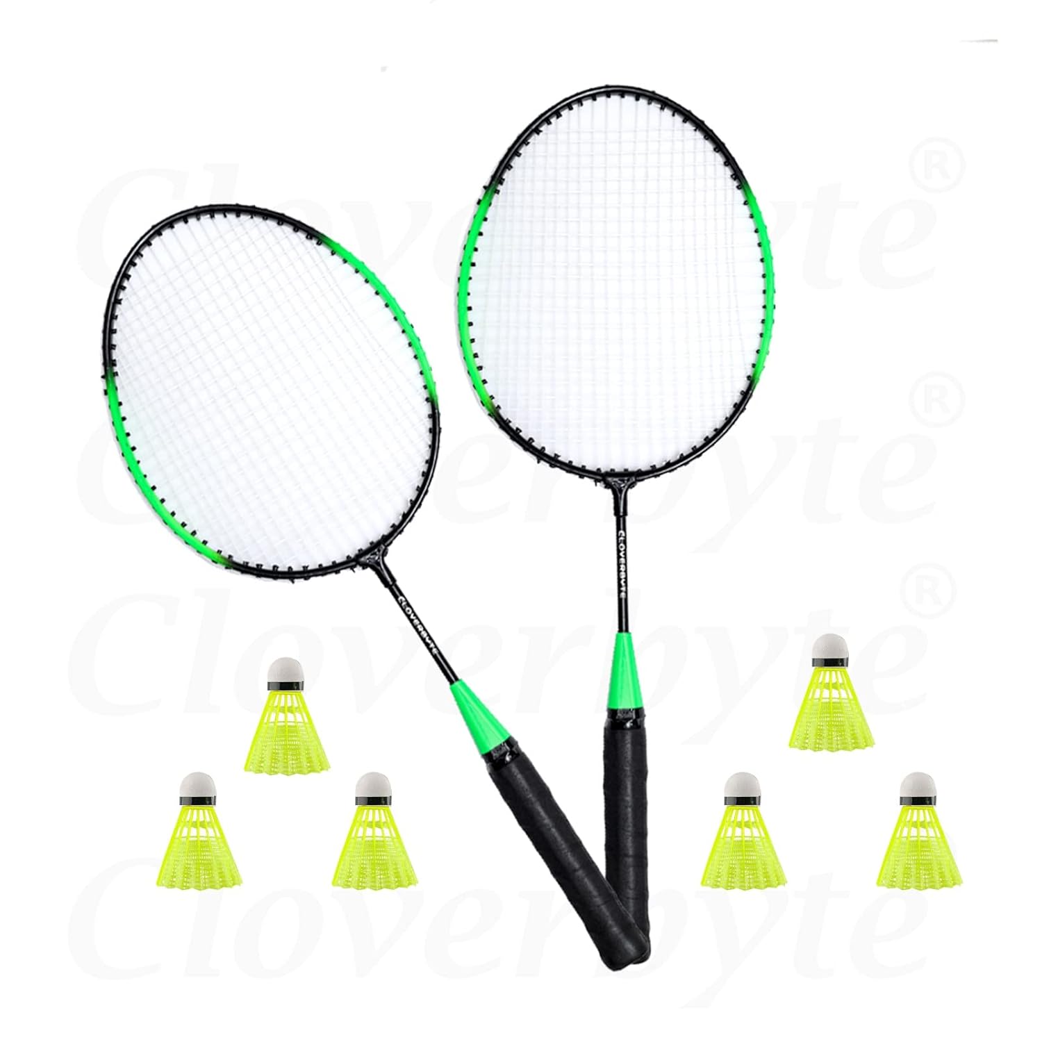CLOVERBYTE Aluminium Exotic Green Kids Racket Set with 6 Shuttlecock ...