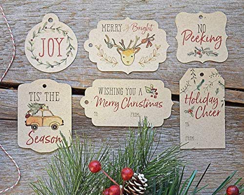 Amazon.com: Assorted Christmas Gift Tags - Kraft Holiday Tags - Rustic ...