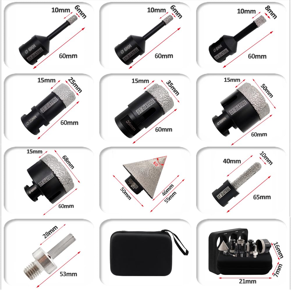 Snapklik.com : Diamond Core Drill Bits Set - 6/8/10/25/35/50/65mm Tile ...