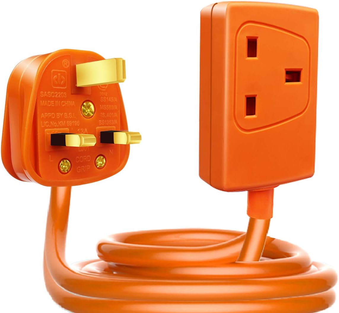 EXTRASTAR 1 Way Gang Single Socket Mains Power Extension Lead 13A Fused ...