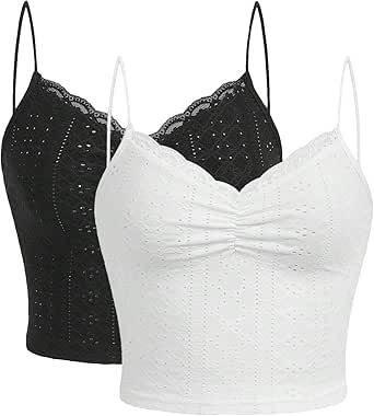 Amazon.com: OYOANGLE Women's 2 Pack Lace Embroidary Spaghetti Strap ...