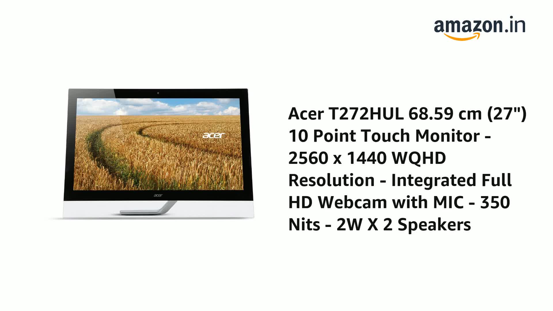 Watch Acer T272HUL 68.59 cm ﹙27"﹚ 10 Point Touch Monitor - 2560 x 1440 ...
