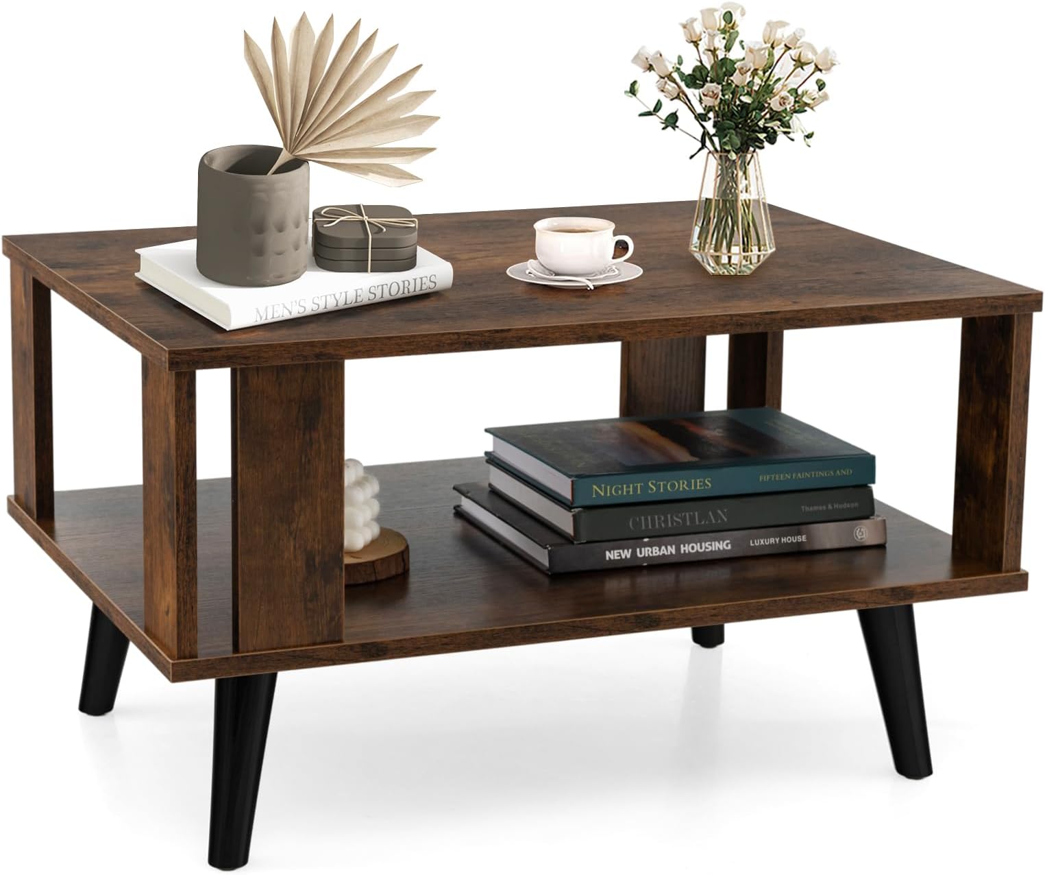 Amazon.com: IFANNY Industrial Coffee Table, 2-Tier Center Table with ...
