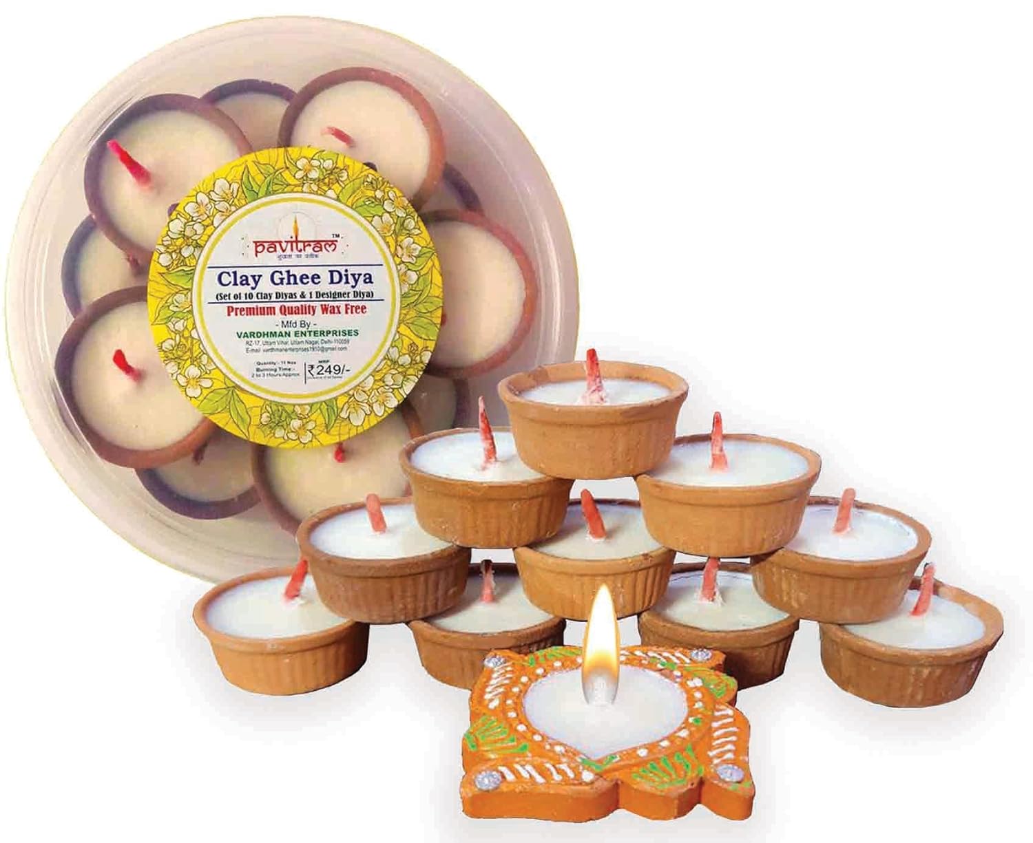 Buy Pavitram Pure Ghee Diya for Puja - 10+1 Pieces, Upto 3 Hours Burn ...