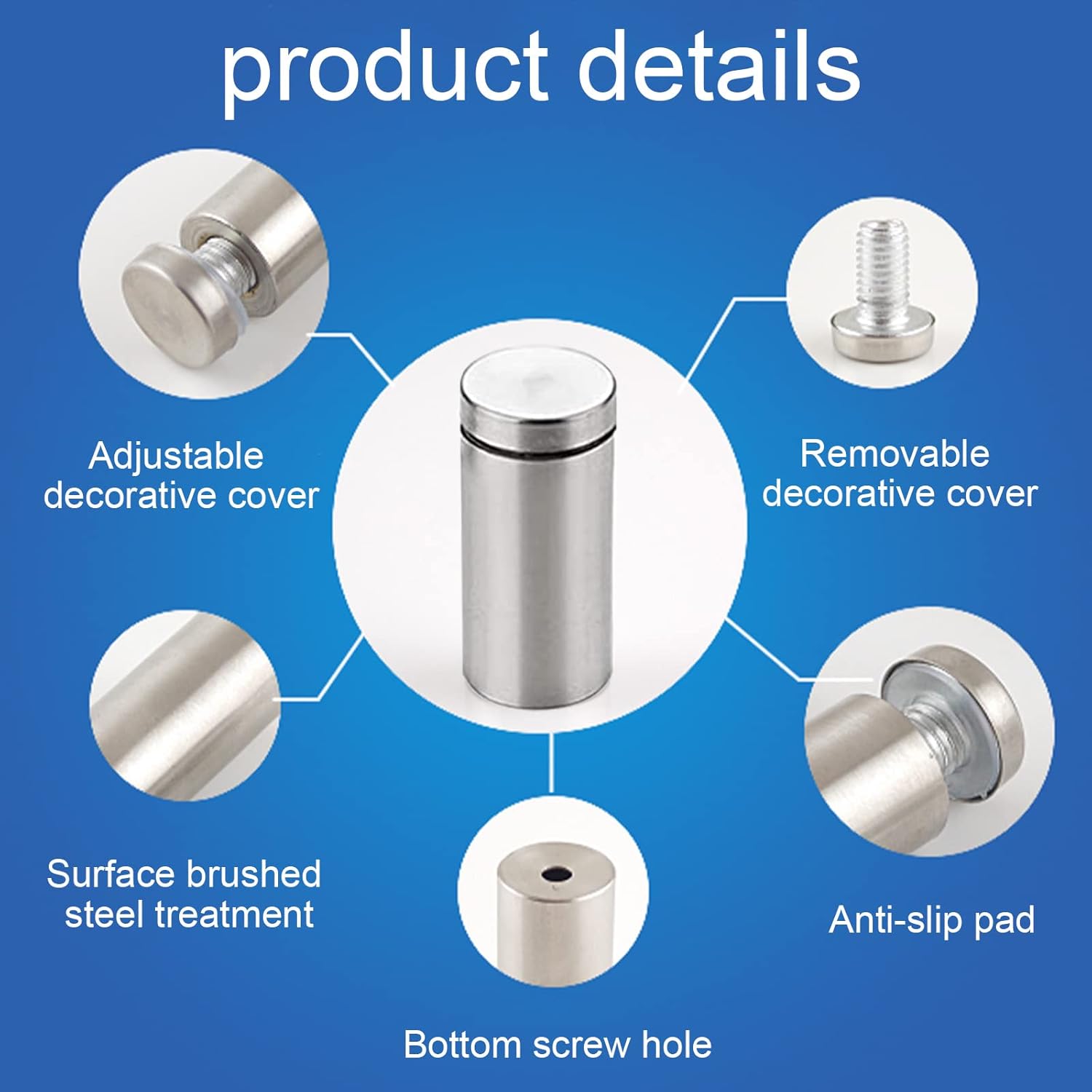 Maotrade 24 Pcs Standoff Fixings Stainless Steel Standoffs Screws Wall ...