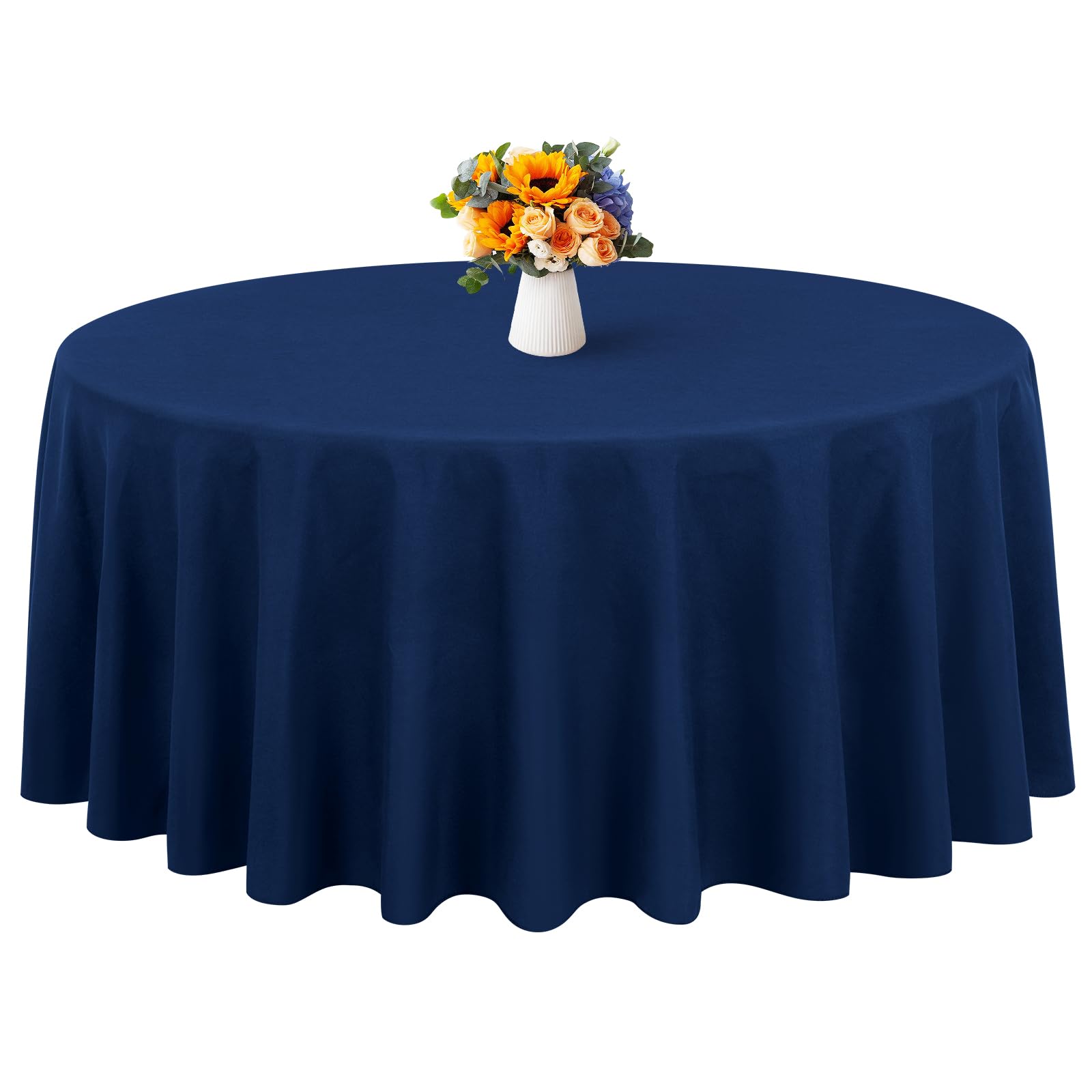 Showgeous Navy Blue Round Tablecloth 90 Inch Polyester Fabric Table ...