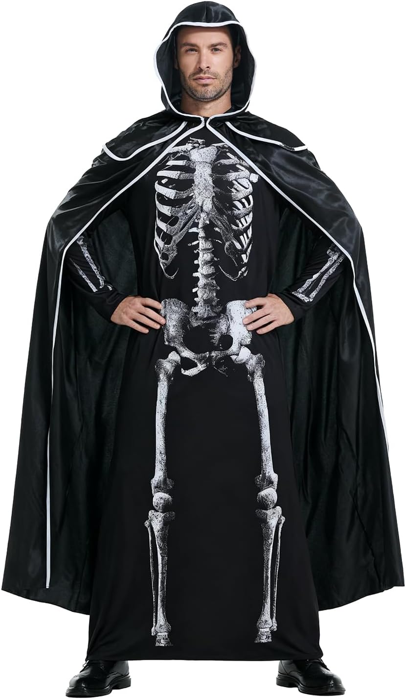 Amazon.com: JUST FOR PARTY Mens Halloween Skeleton Costume, Black ...
