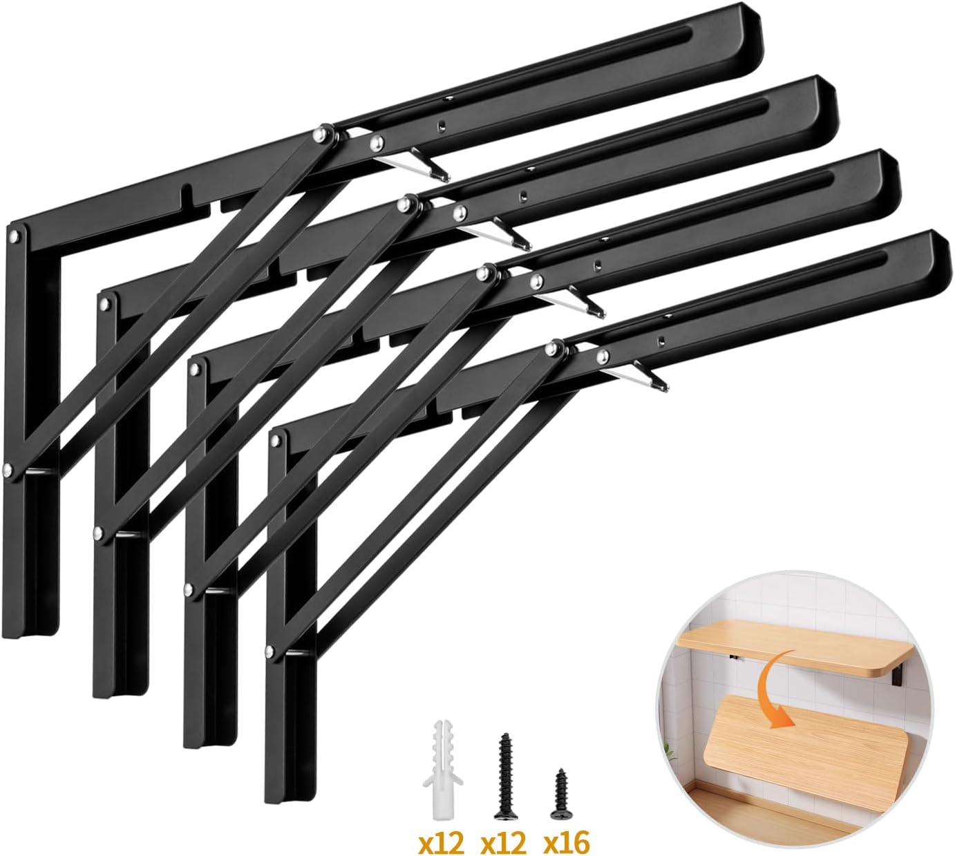 Amazon.com: Yarssihha 16 Inch Folding Shelf Bracket, 4 Pack Heavy Duty ...