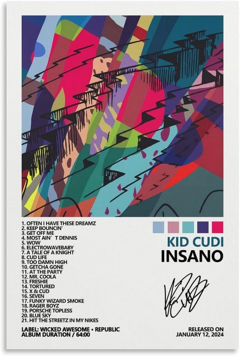 Amazon.com: MANUR Kid Cudi Poster Insano Music Album Cover Posters for ...