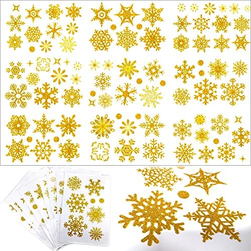 Amazon.com: FAZHBARY 9 Sheets Glitter Blue Snowflake Window Clings ...