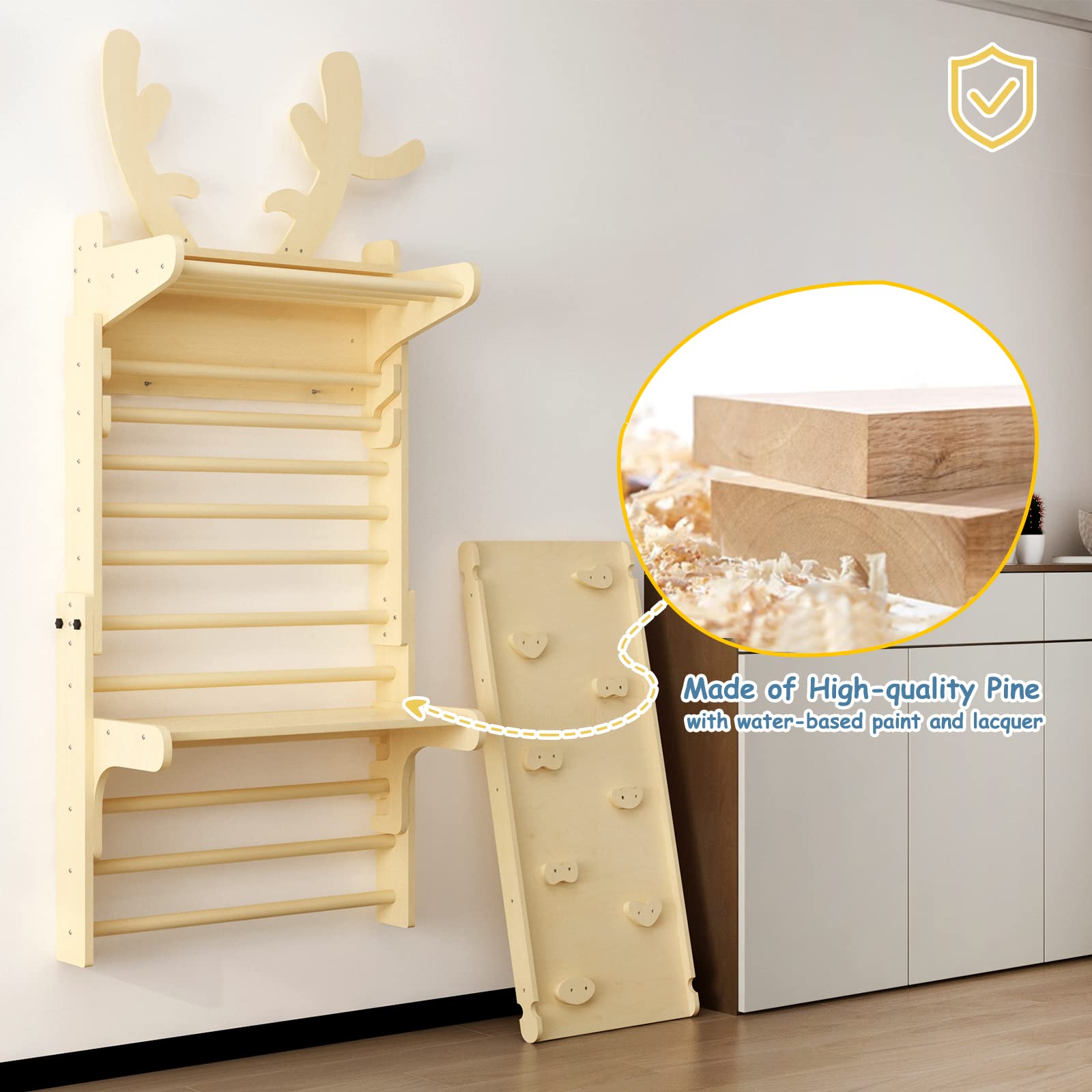 Benarita Indoor Climbing Gym for Kids Adults, Wooden Swedish Ladder ...